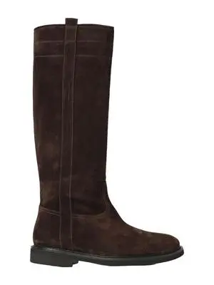 ANNA F. Suede Leather Knee-high Boots With Low Heel - Dark