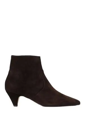 ANNA F. Suede Leather Ankle Boots With Low Cone Heel - Dark