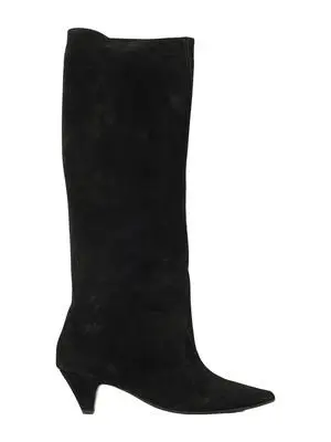 ANNA F. Suede Leather Knee-high Boots With Cone Heel - Black