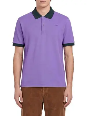 Marni Cotton Polo Shirt With Contrast Trims And Logo - Violet