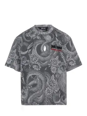 Just Cavalli Cotton T Shirt With Logo Print - Multi