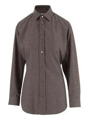 DARKPARK Checked Stretch Viscose Blend Shirt - Brown