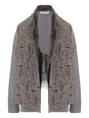 NICCOLO PASQUALETTI Open Front Wool And Cashmere Sweater With Embroidered Shawl - Grey