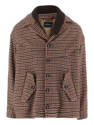Emporio Armani Wool Blend Coat With Ribbed Collar - Multi