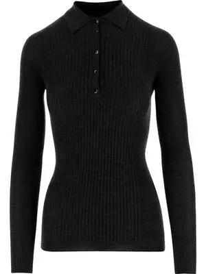 SA SU PHI Long Sleeved Cashmere And Silk Polo Shirt - Black