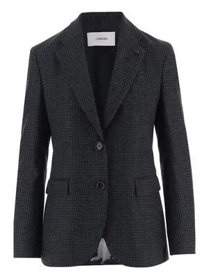 LARDINI Wool Blend Jacket With Layers And Check Pattern - Grey