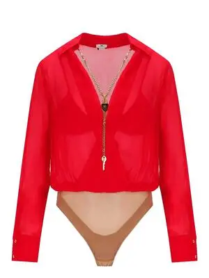 ELISABETTA FRANCHI Red Crossed Bodysuit Shirt