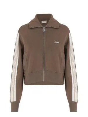 AUTRY Viscose Blend Sweatshirt With Zipper And Side Stripes Brown