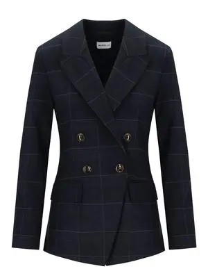Marella Navy Check Efedra Double Breasted Blazer - Blue