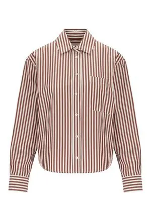 Max Mara Panetto White And Brown Striped Shirt Brown