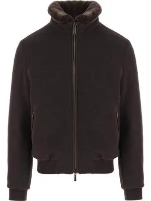 MOORER Wool And Cashmere Jacket With High Collar - Brown
