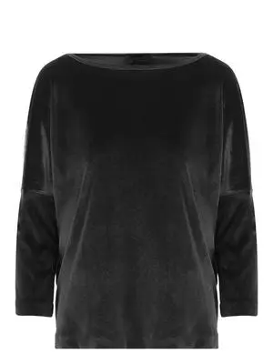 F.IT Long Sleeved Stretch Velvet Sweater - Black