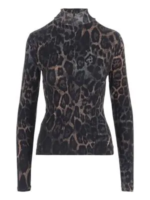 Just Cavalli Cotton Sweater With Animal Print - Multi