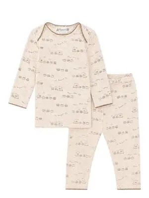 Bonpoint Completo 'timini' Con Stampa Trenini - Beige
