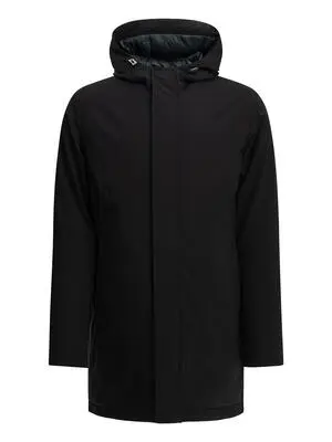 Herno Long Down Jacket In Stretch Twill - Blue