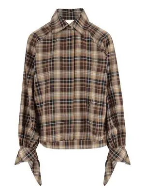 PATOU Cotton Blouse With Check Pattern And Tied Sleeves Multi