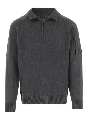 C.P. COMPANY Half Zip Sweater In Wool Blend - Grey