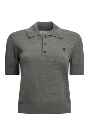 AMI Paris Merino Wool Polo Shirt - Grey