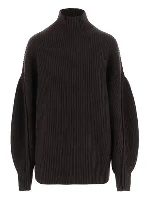Carven Ribbed Cashmere Sweater With High Neck - Brown