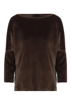 F.IT Long Sleeved Stretch Velvet Sweater - Brown
