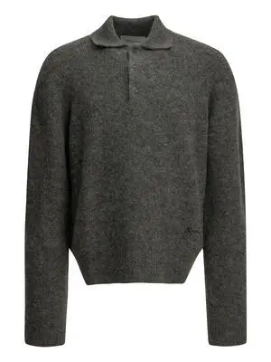 AMI Paris Polo Sweater With Logo - Grey