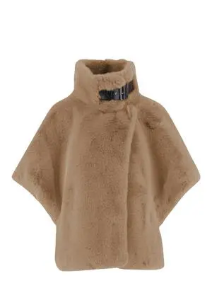 Pinko Aspen Fur Effect Fabric Cape - Beige