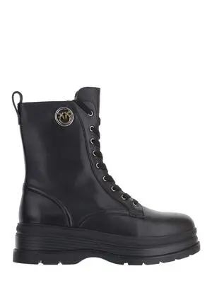 Pinko Leather Ankle Boots With Logo - Black