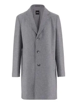 Hugo Boss Wool Coat With Henspeat Pattern - Grey