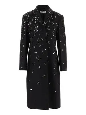 JIL SANDER Wool Coat With Embellishments - Black