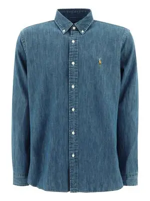 Polo Ralph Lauren Custom Fit Casual Shirt With Logo - Blue