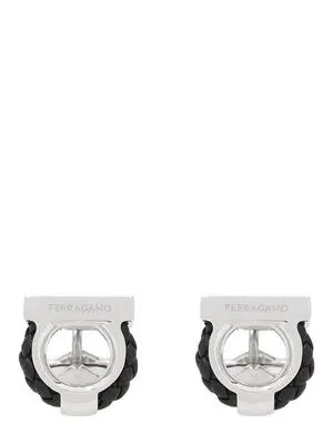 FERRAGAMO Brass And Braided Leather Hook Cufflinks - Silver
