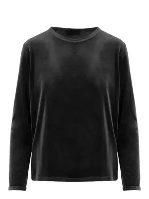 F.IT Long Sleeved Stretch Velvet Sweater - Black