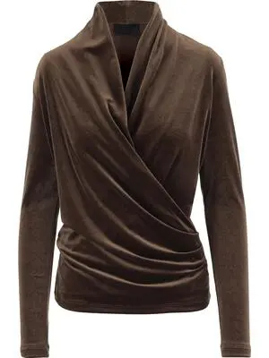 F.IT Stretch Velvet Cross Over Sweater - Brown