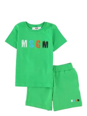 MSGM Coordinato T Shirt Con Stampa Logo E Shorts - Green