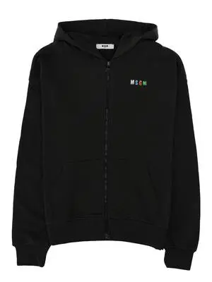 MSGM Felpa Con Zip E Cappuccio - Black