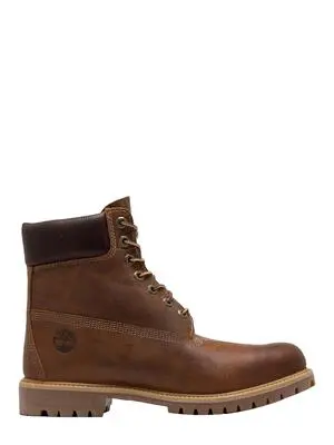 Timberland Premium 6 Inch Leather Ankle Boots With Logo Brown