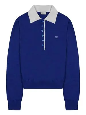 Celine Maglia Stile Polo In Cashmere Sottile E Seta - Blue