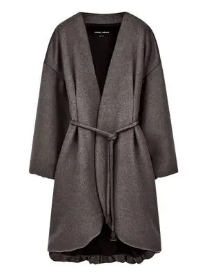 Giorgio Armani Oversized Wool Coat With Belt And Gathered Hem - Grey