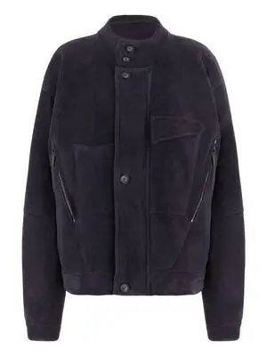 Giorgio Armani Suede Jacket With High Collar And Buttons - Viola