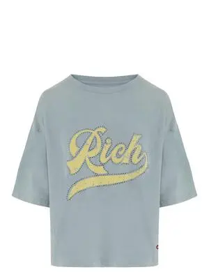 ONE TEE Cotton T Shirt With Logo Print - Light Blue
