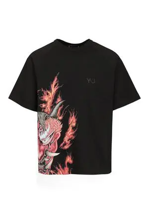 Y3 Printed Cotton T Shirt - Black