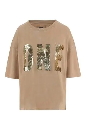 ONE TEE Cotton T Shirt With Logo - Beige