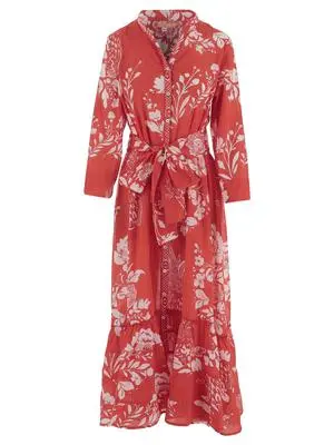 PEP'S CANNES Floral Print Cotton Dress - Red
