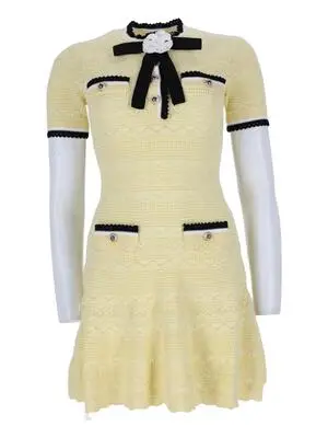 SELF-PORTRAIT Mini Abito In Maglia Traforata - Yellow