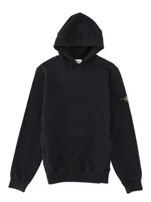 Stone Island Felpa Con Cappuccio In Pile Di Cotone Biologico Spazzolato - Black