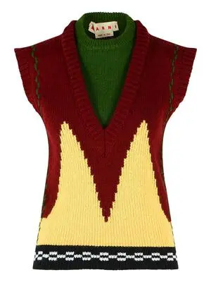 Marni Brown Wool Vest - Multicolor