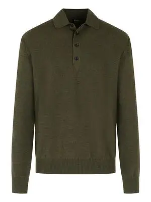 ZEGNA 'oasi' Polo Shirt In Dark Olive Green Cashmere Mélange
