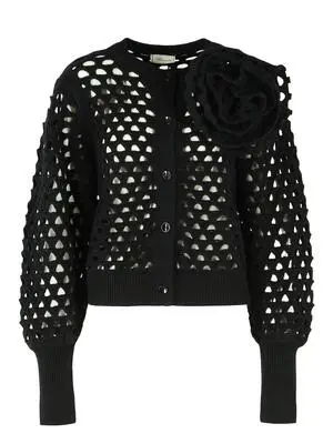 Blumarine Openwork Wool Cardigan - Black