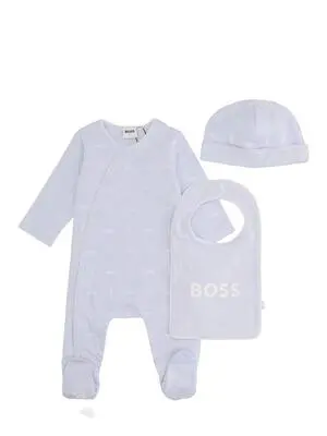BOSS Set Pigiama Intero Bavaglino E Cappellino Logato - Blue