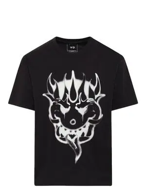 Y3 Printed Cotton T Shirt - Black